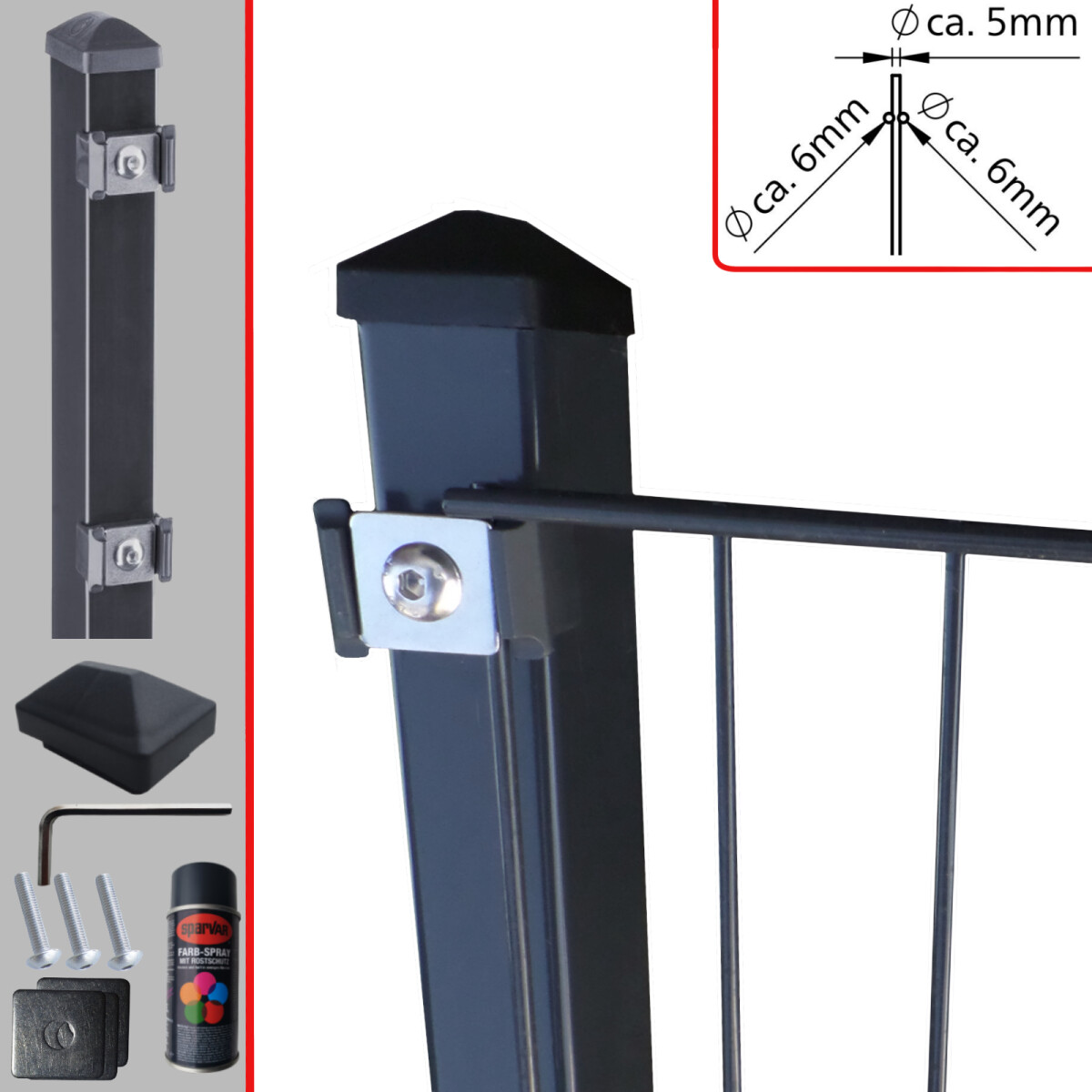 ECK-BASIS-PFOSTEN MIT KLEMMHALTERN RAL 7016 ANTHRAZIT verzinkt und pu ...