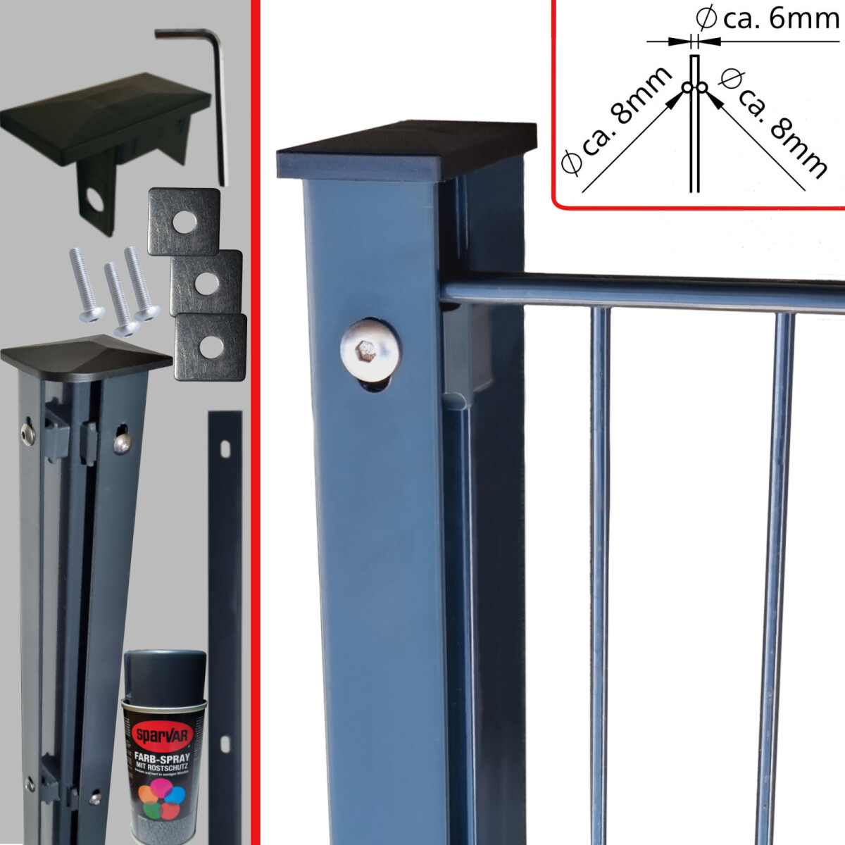 ECK-BASIS-PFOSTEN MIT FLACHEISENLEISTE RAL 7016 ANTHRAZIT verzinkt un ...